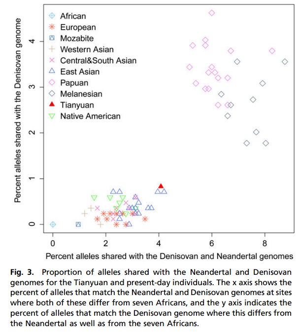 DNA analysis of an early modern human from Tianyuan Cave, China